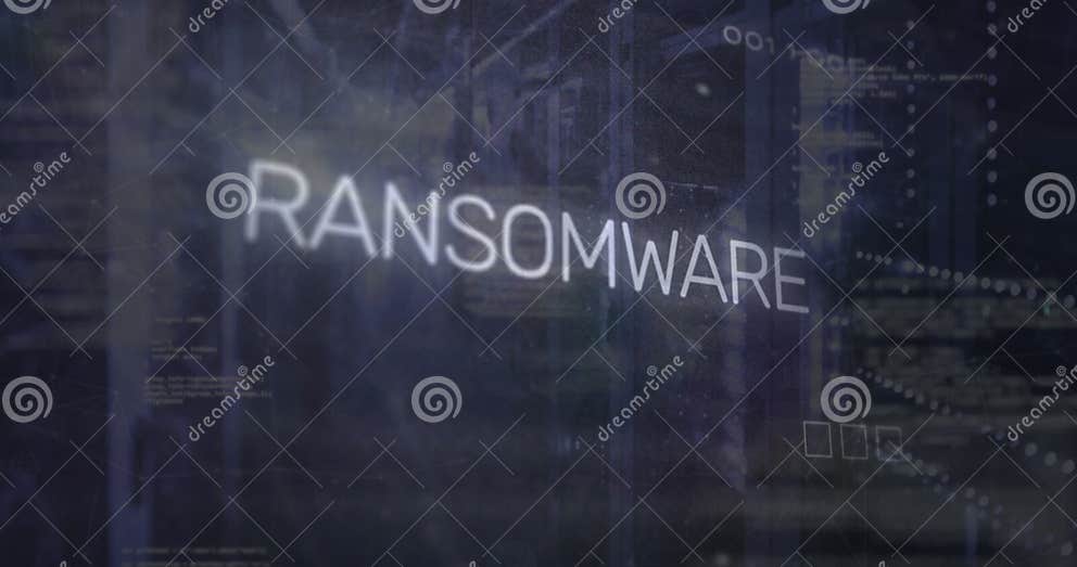 Image of Ransomware Text, Computer Language, Binary Codes, Circuit Board Pattern, Server Room ...
