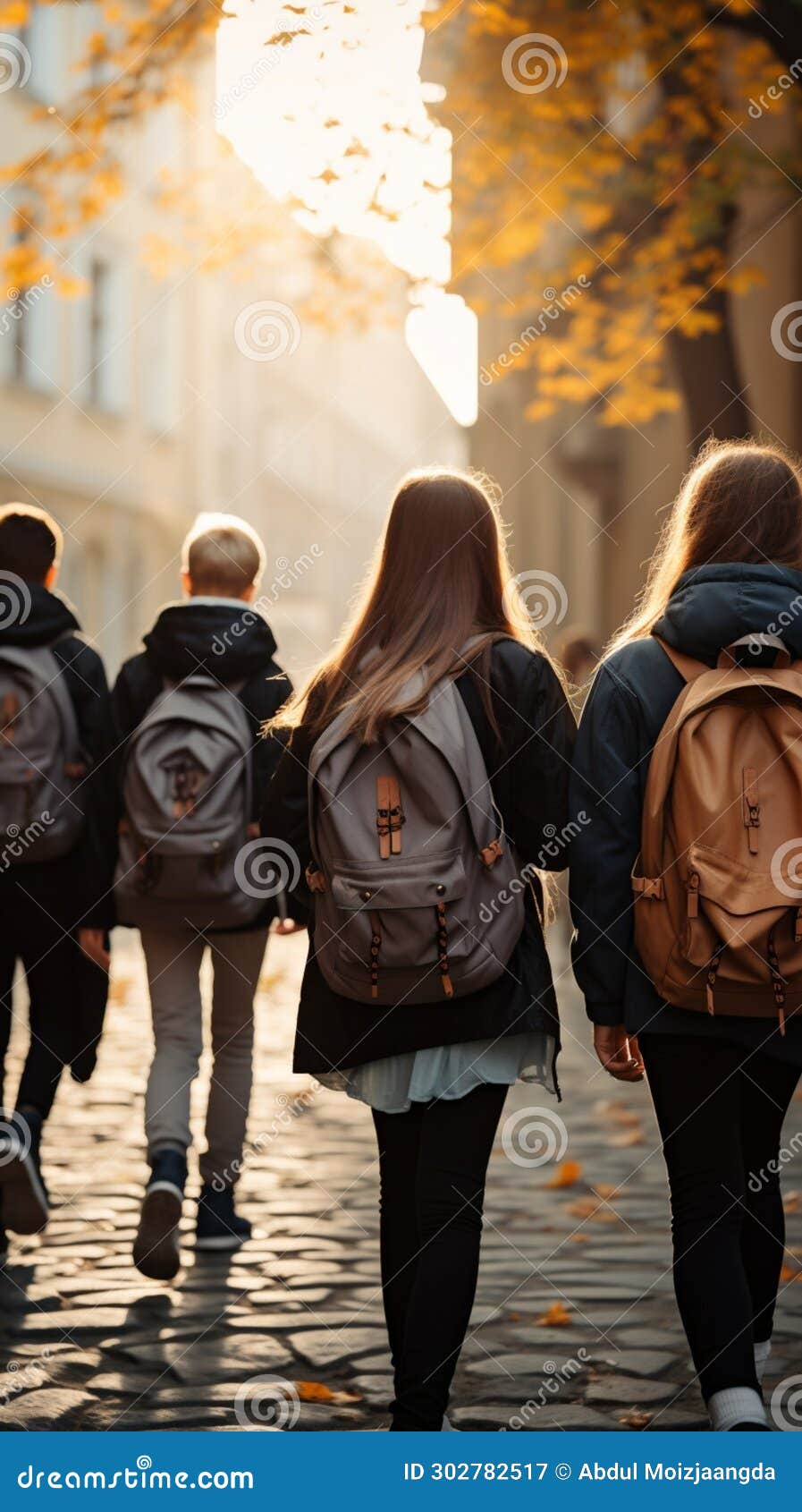 Image Rear View of a Group of Students Walking with School Backpacks ...