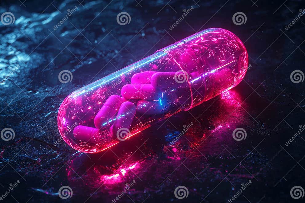 An Image of a Red Capsule on a High-tech Digital Interface Represents ...