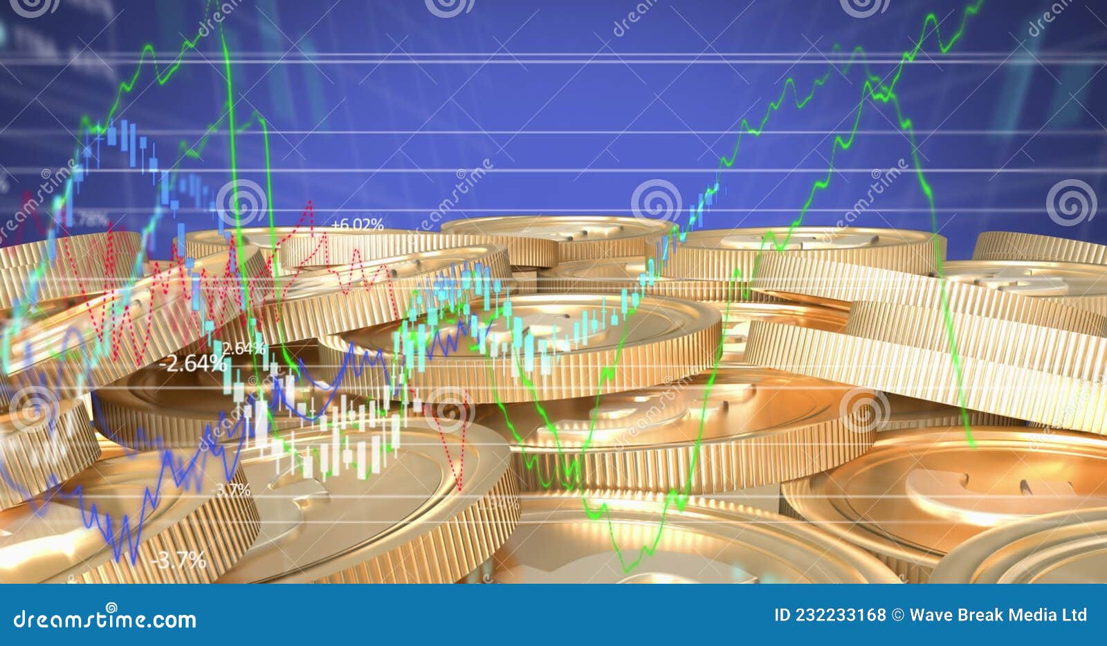 Image of Red Cubes with Per Cent Sign Over Graphs and Statistics Stock ...