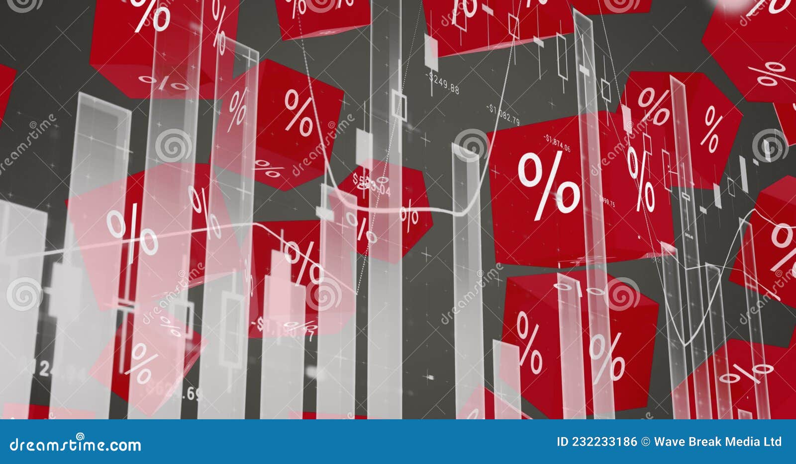 Image of Red Cubes with Per Cent Sign Over Graphs and Statistics Stock ...