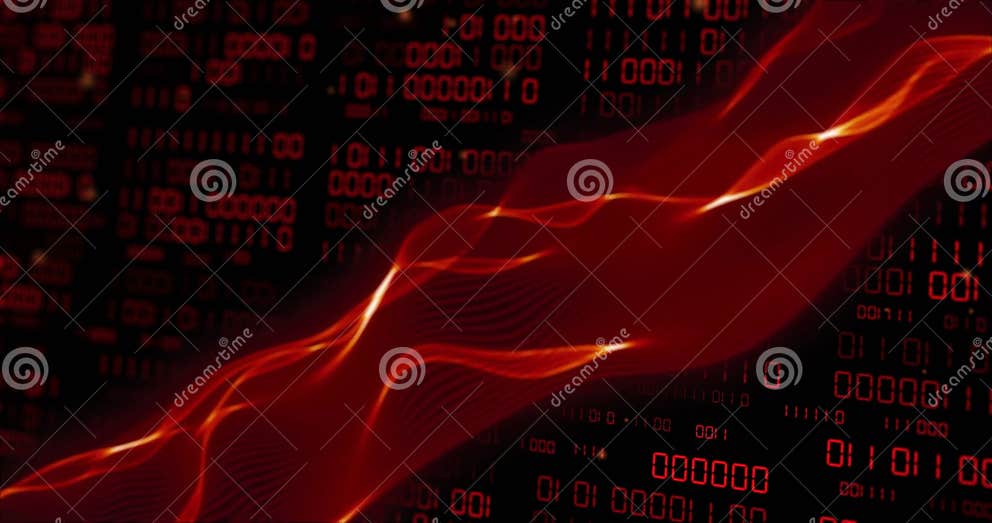 Image of Red Flowing Data Transfer and Binary Coding Over Black Background Stock Image - Image ...