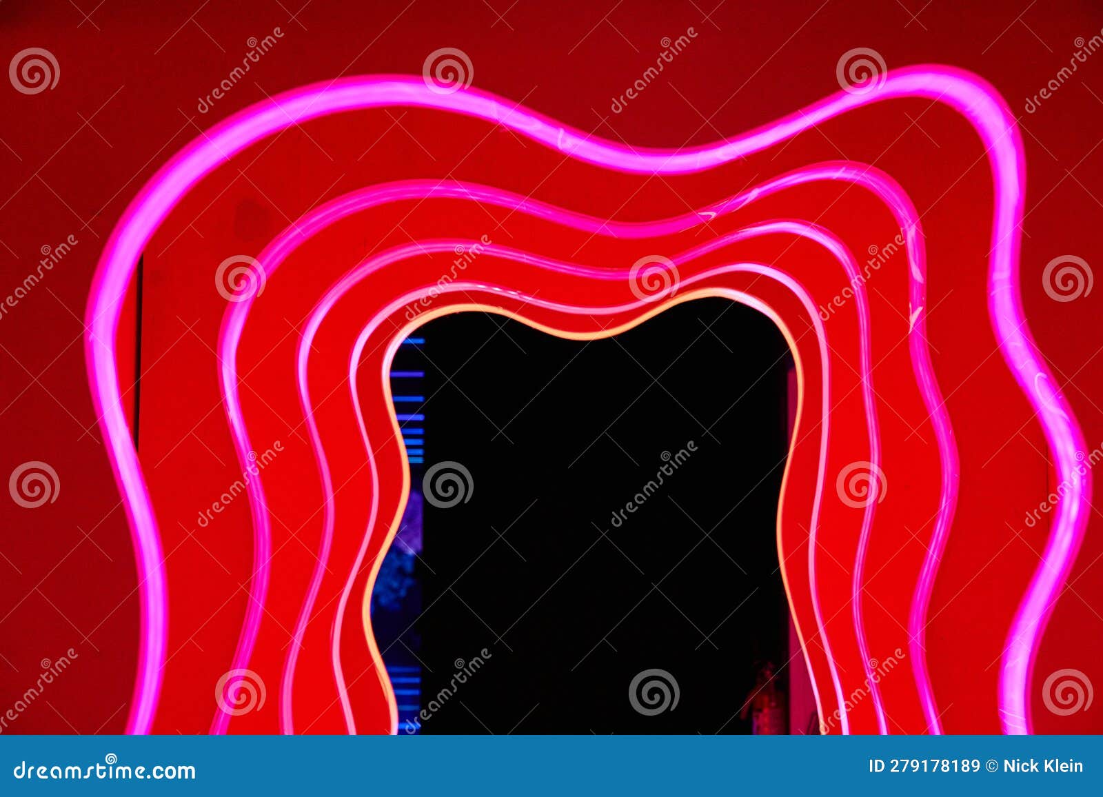 Red Hallway of Abstract Red Doors Outlined in Red Neon Lights and a ...