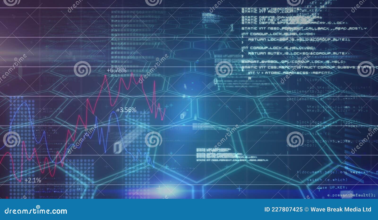 Image of Red Lines and Financial Data Processing Over Hexagons Stock ...