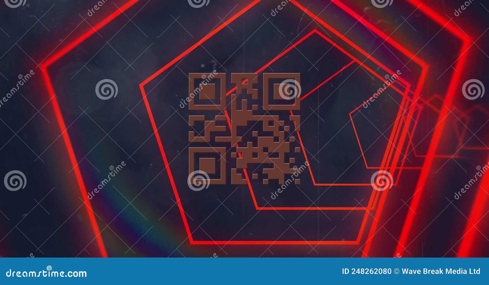 Image of Red Neon Geometrical Shapes Over Qr Code Stock Illustration ...