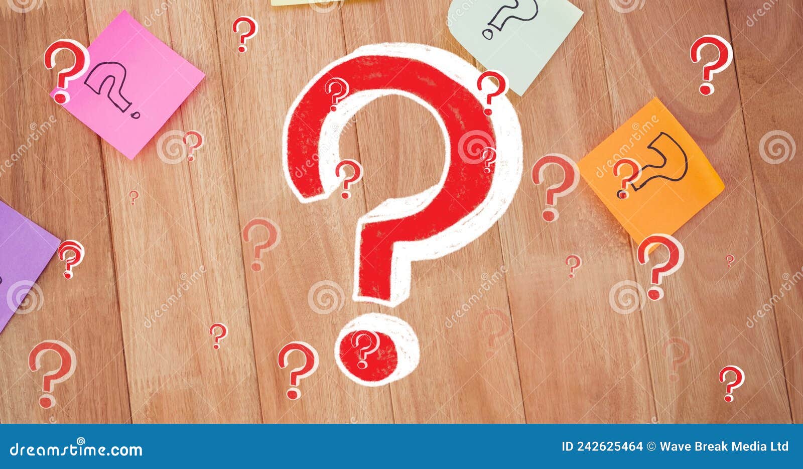 Image of Red Question Marks Over Multicolour Memo Notes on Wooden ...