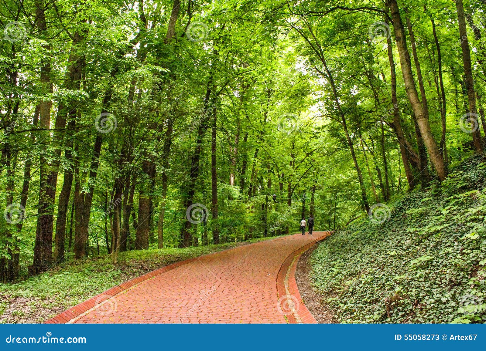 Image of Red Stone Walkway in the Park Stock Image - Image of paved ...