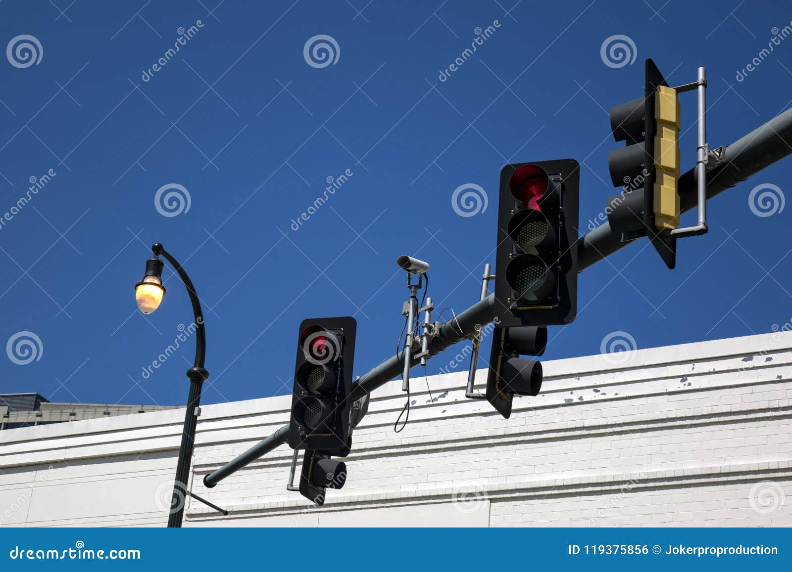 Red Traffic Lights and Security Camera Stock Photo - Image of cctv ...