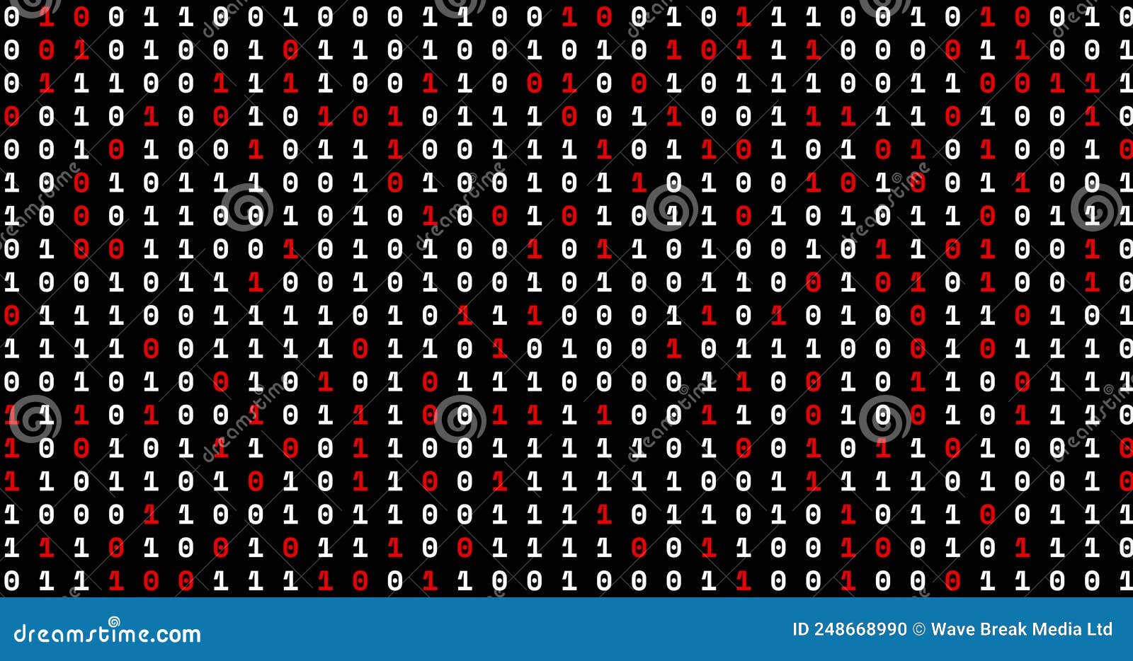 Image of Red and White Binary Coding Moving on Black Background Stock ...