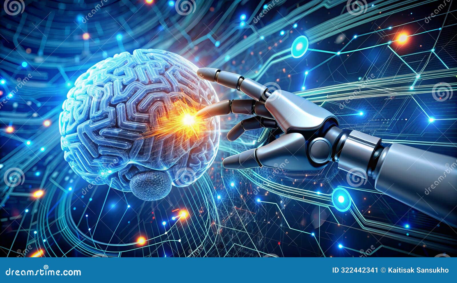 The Image Reference Shows a Robotic Hand Touching a Glowing Brain. the ...
