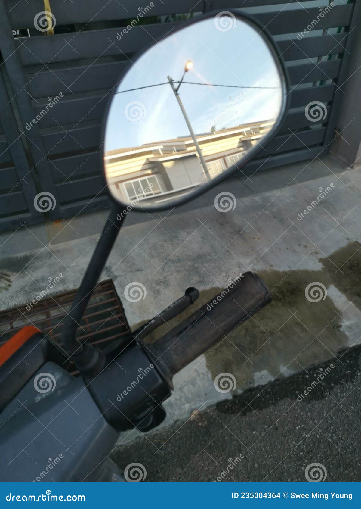 Reflective Car Side Mirror Park by the Street Stock Photo - Image of ...