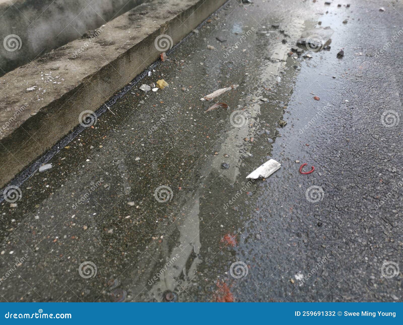 Reflective Puddle with Stagnant Water on the Roadside after the Rain ...