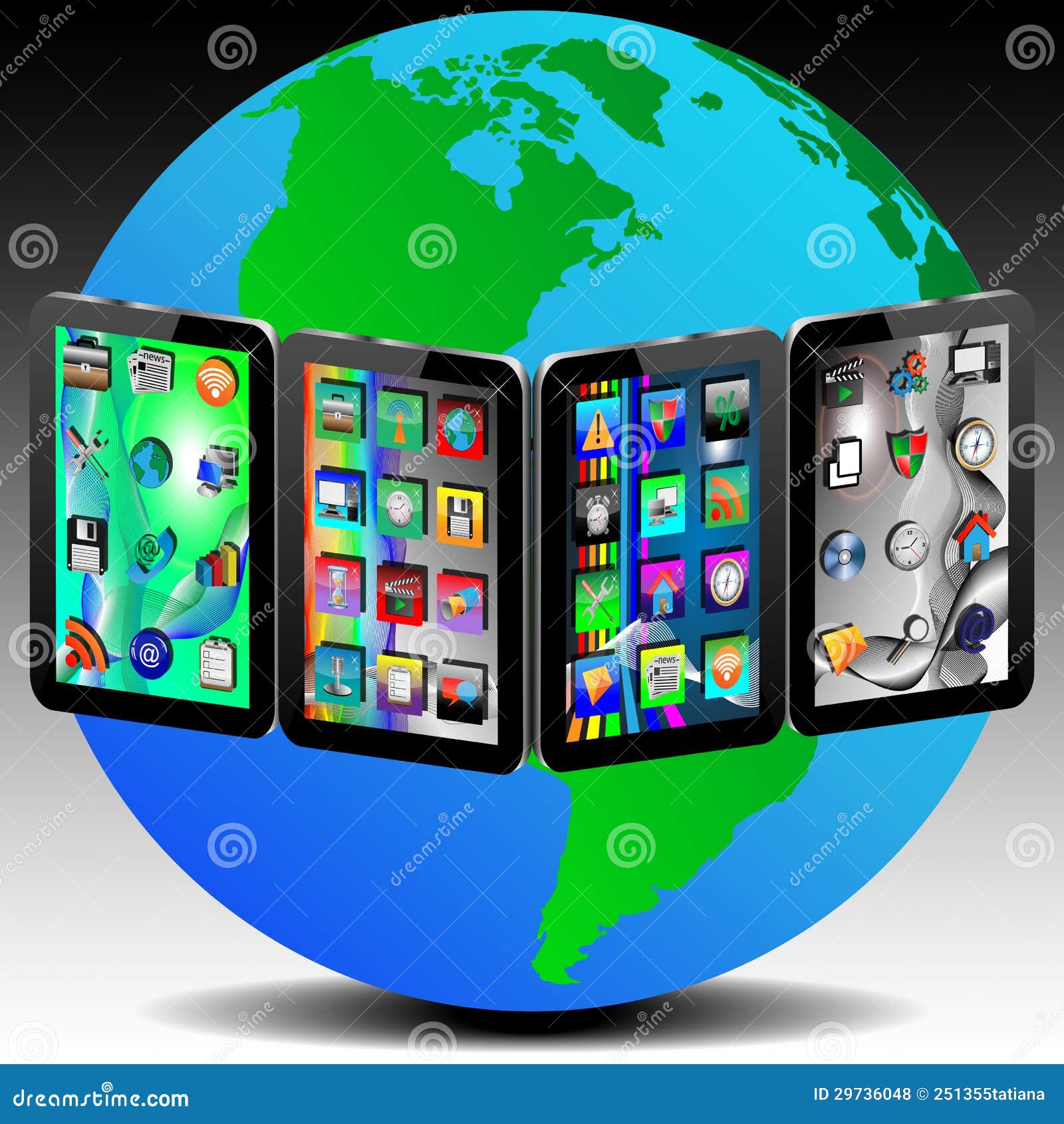 Tablets and Earth stock illustration. Illustration of black - 29736048