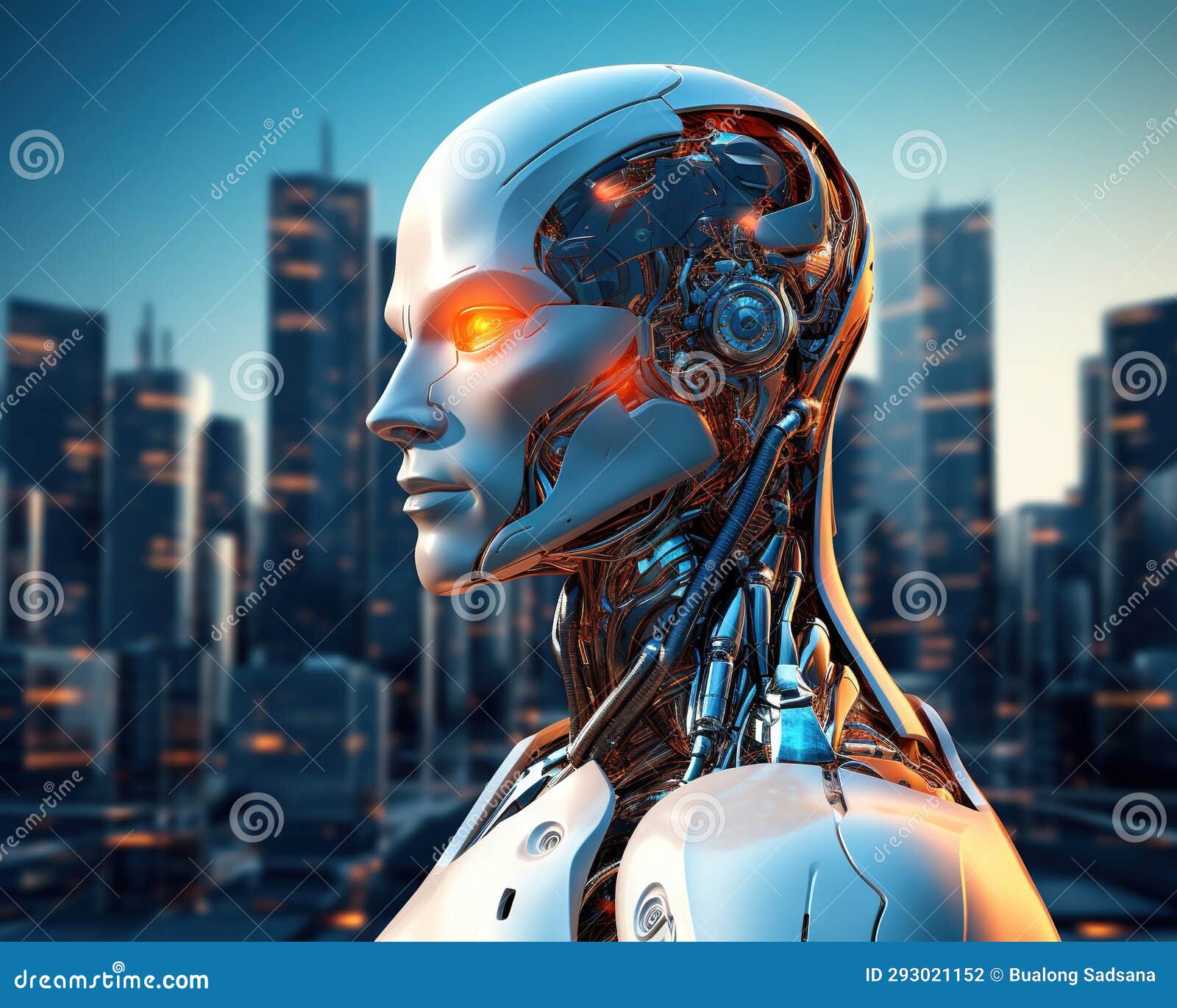 Rendering of a Robot Thinking. Stock Illustration - Illustration of technology, abstract: 293021152