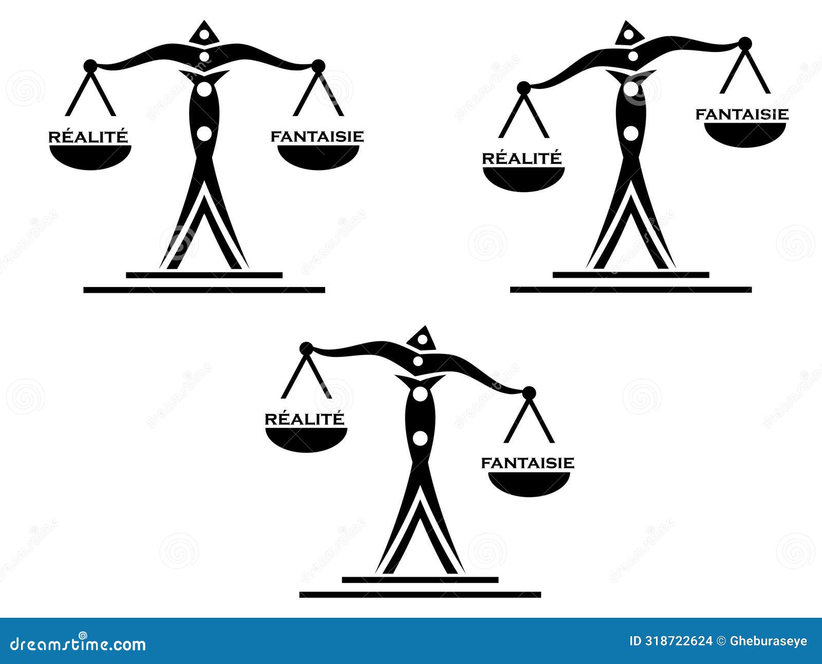 Scales with Words, Reality and Fantasy, Black and White, French ...