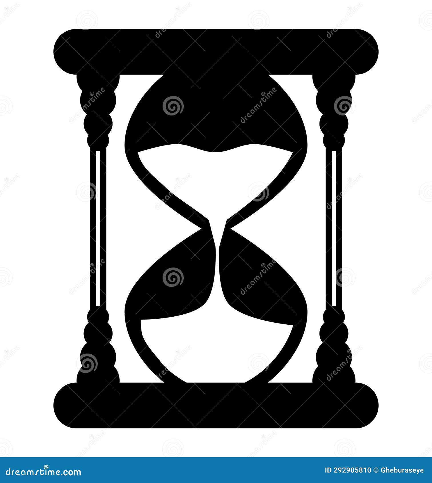 Stylized Hourglass with Flowing Sand, Black and White, Isolated. Stock ...