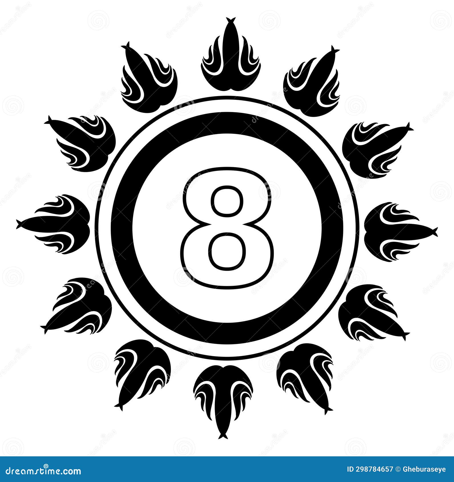 Decorated Number Eight, 8, Tattoo, Black and White, Isolated. Stock ...