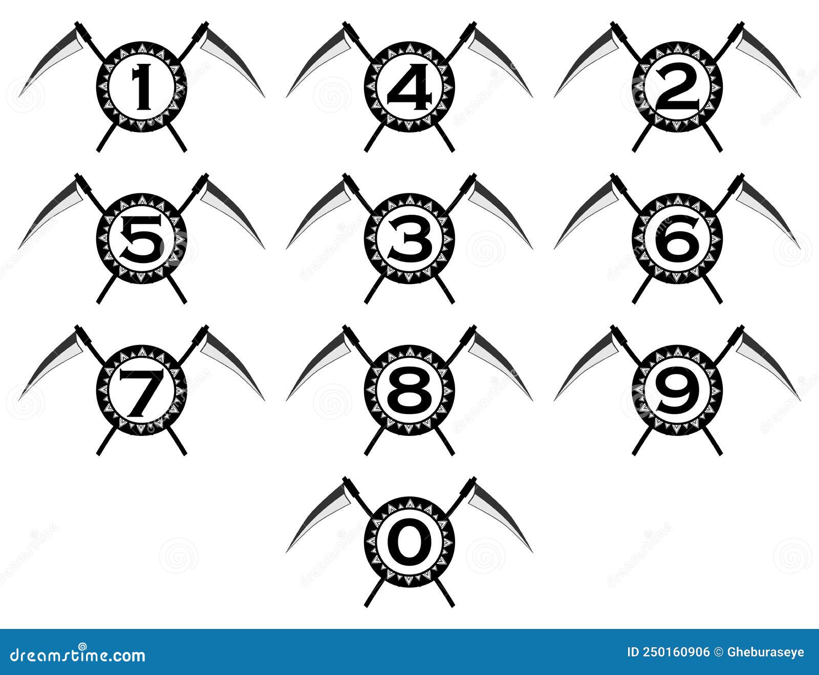 Numbers with Sickle, Set, Black and White, Isolated. Stock Vector ...