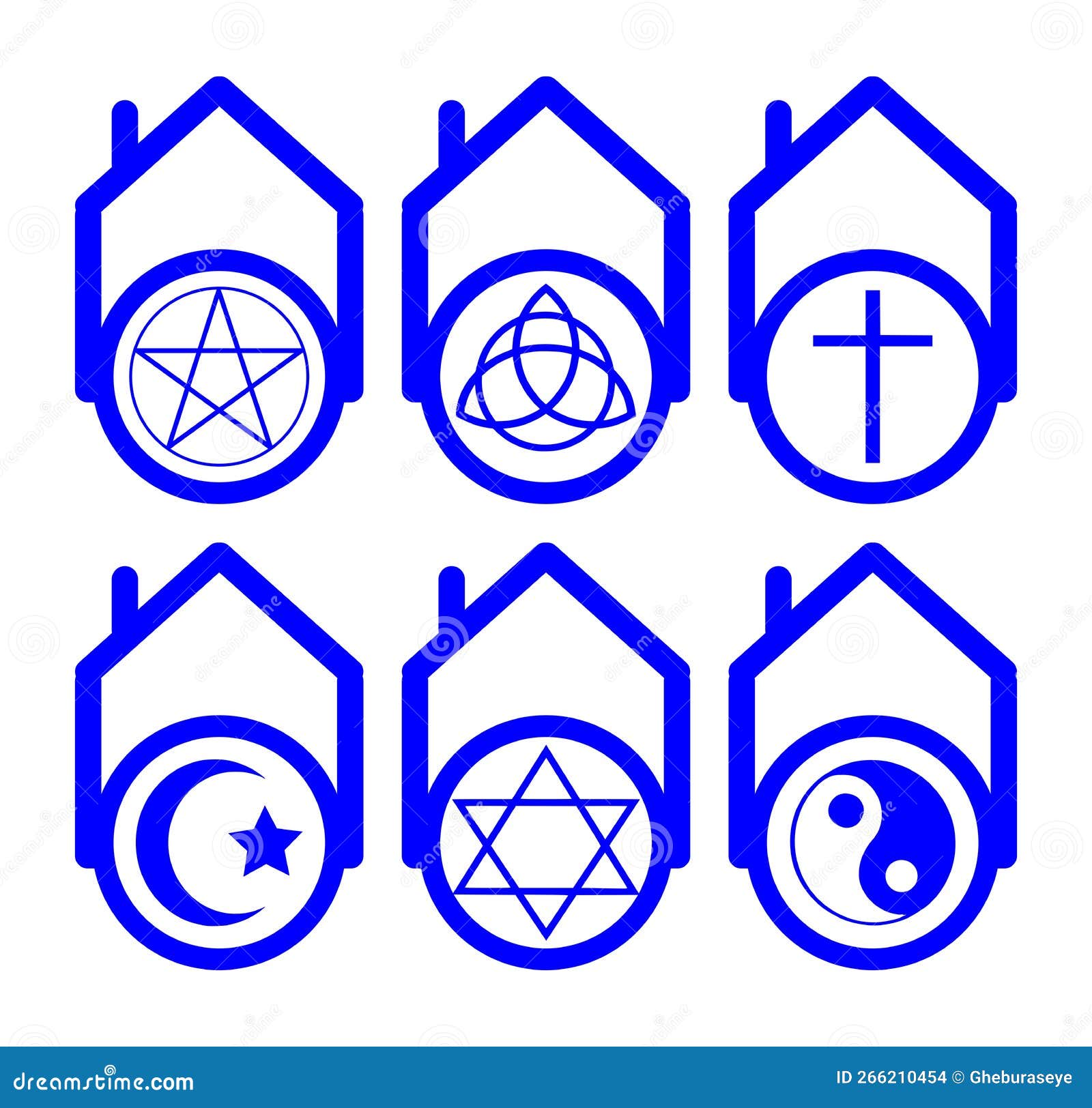 Houses with Religious and Esoteric Symbols, White and Blue, Isolated ...