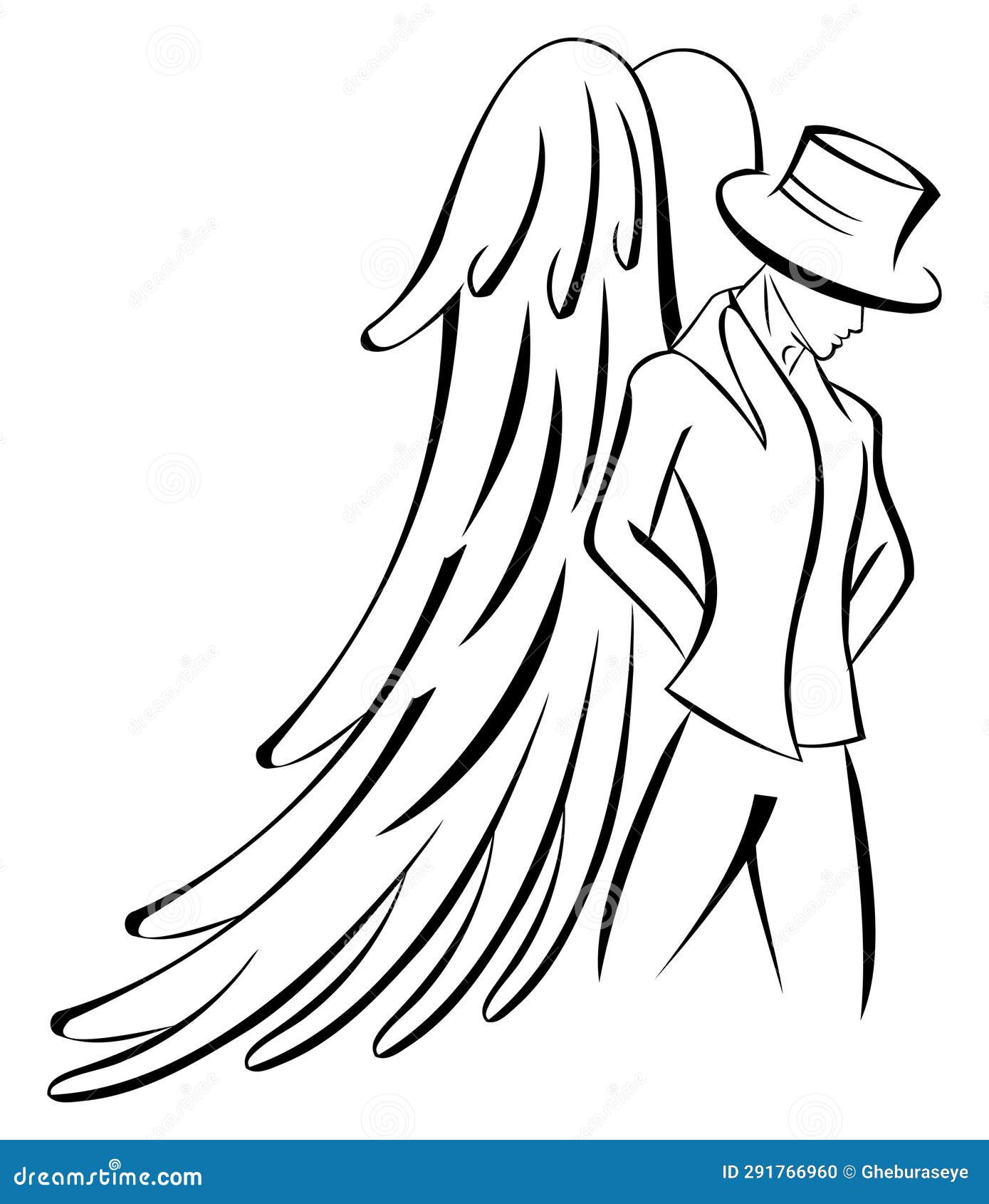 Stylized Angel with Hat, Man, Wings, Black and White, Isolated. Stock ...