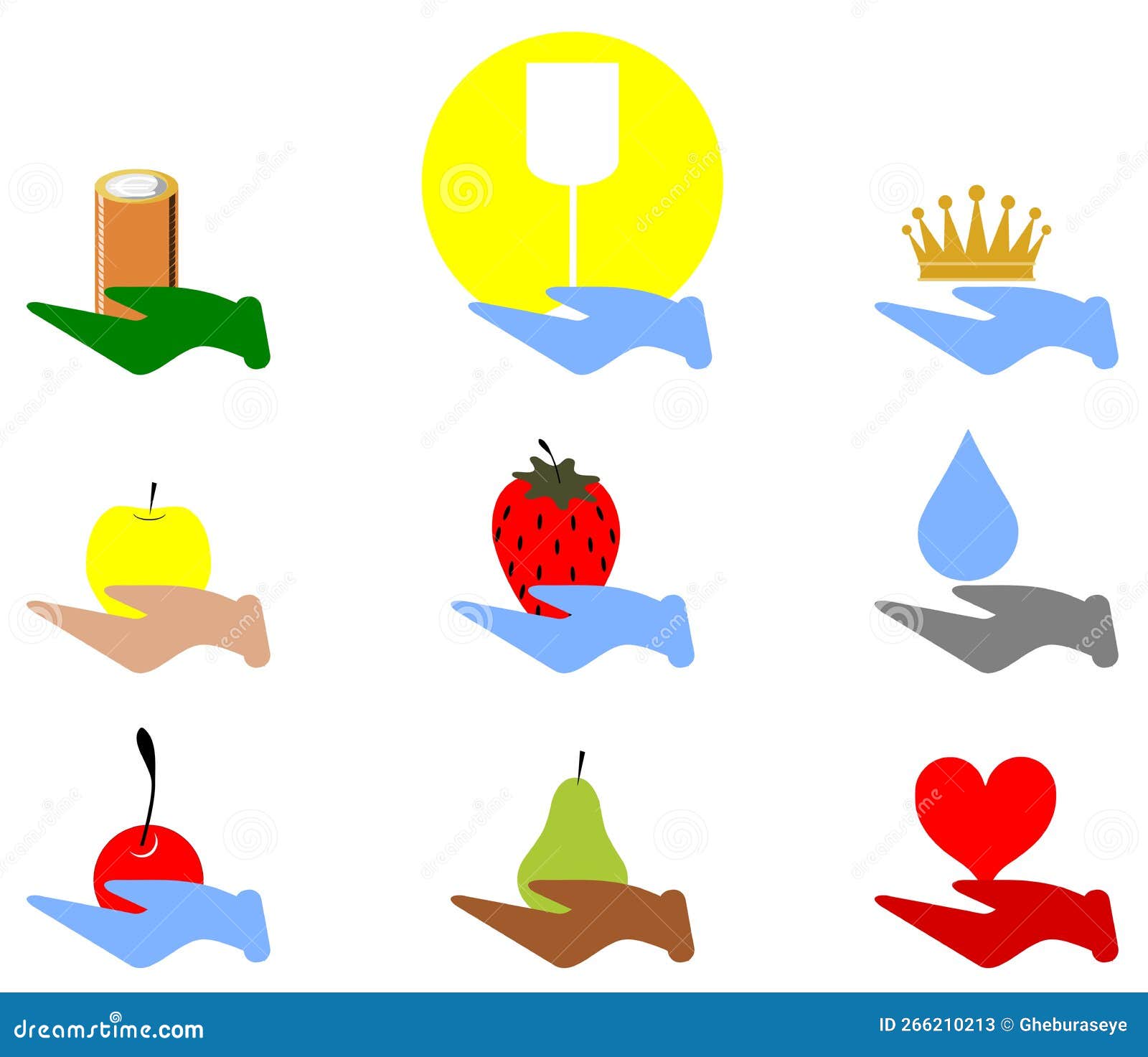 Stylized Hand with Objects, Colors, Icons, Isolated. Stock Illustration ...