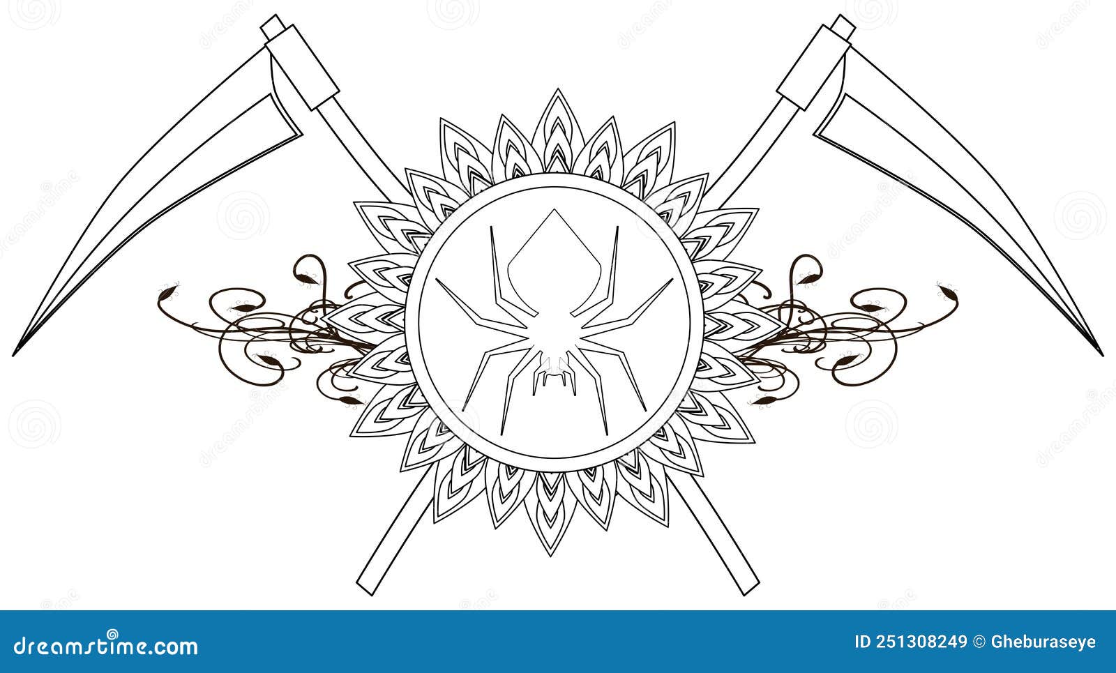 Spider with Scythes, Decoration, Heraldry, Black and White, Isolated ...