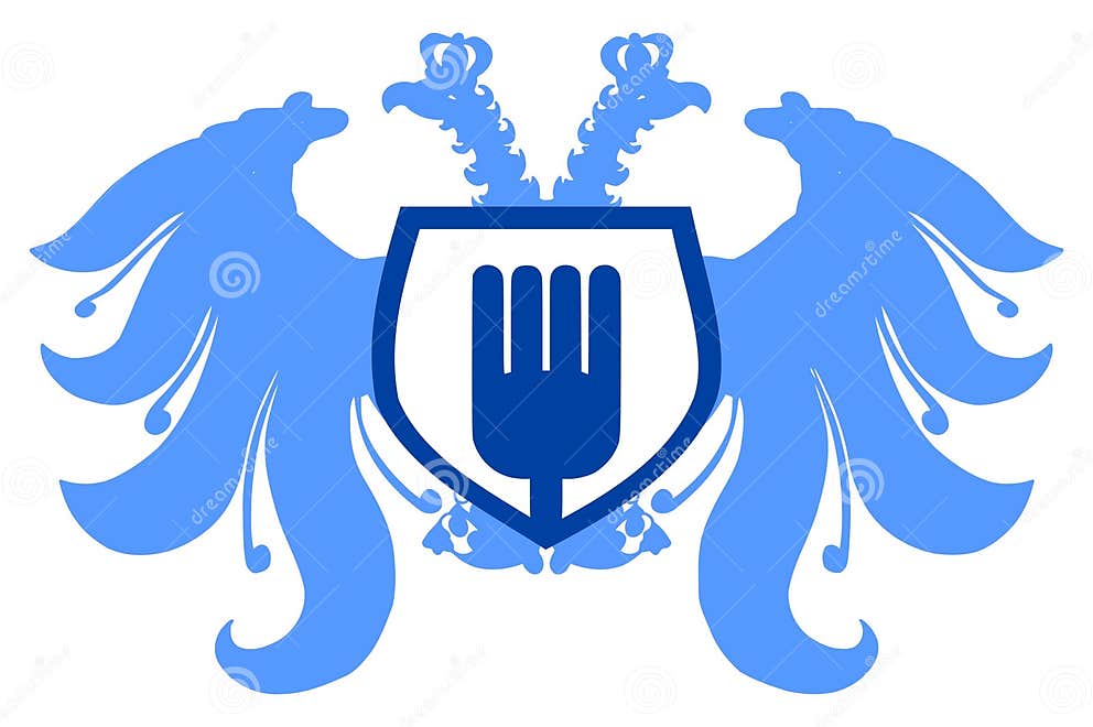 Double-headed Eagle with Fork, Feeding, Heraldry, Blue Tones, Isolated ...