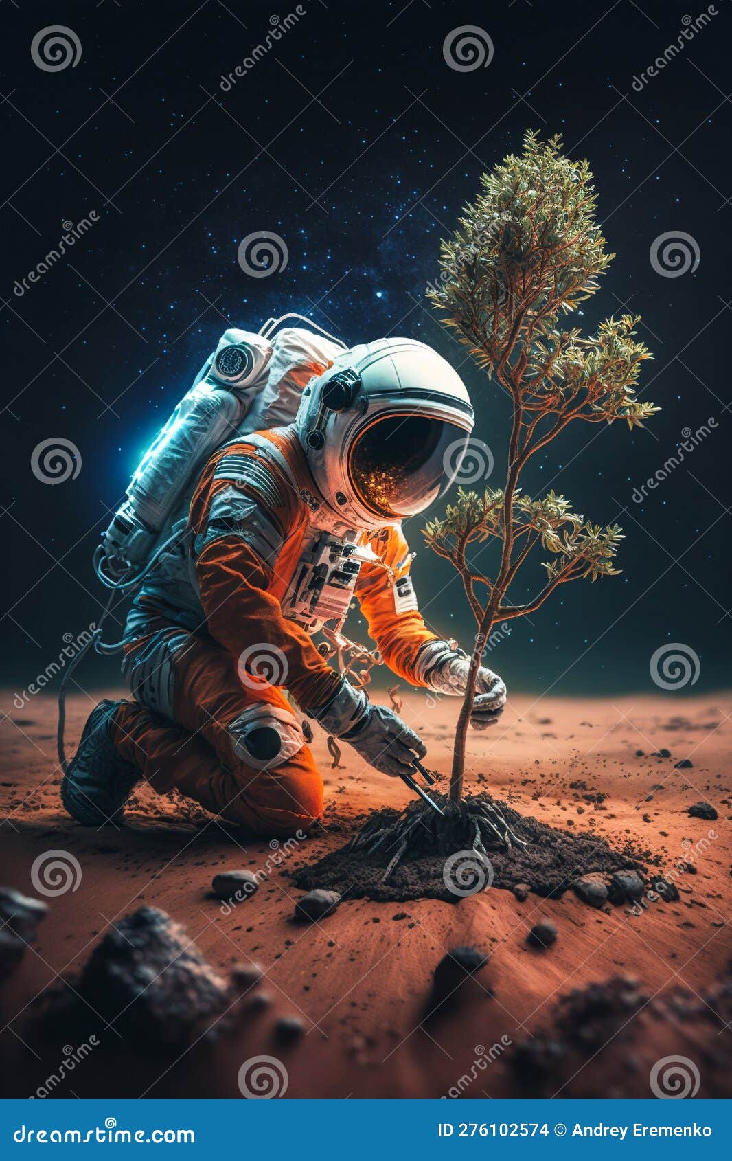 Astronaut Planting a Tree on Planet Mars. Generative Ai Stock ...