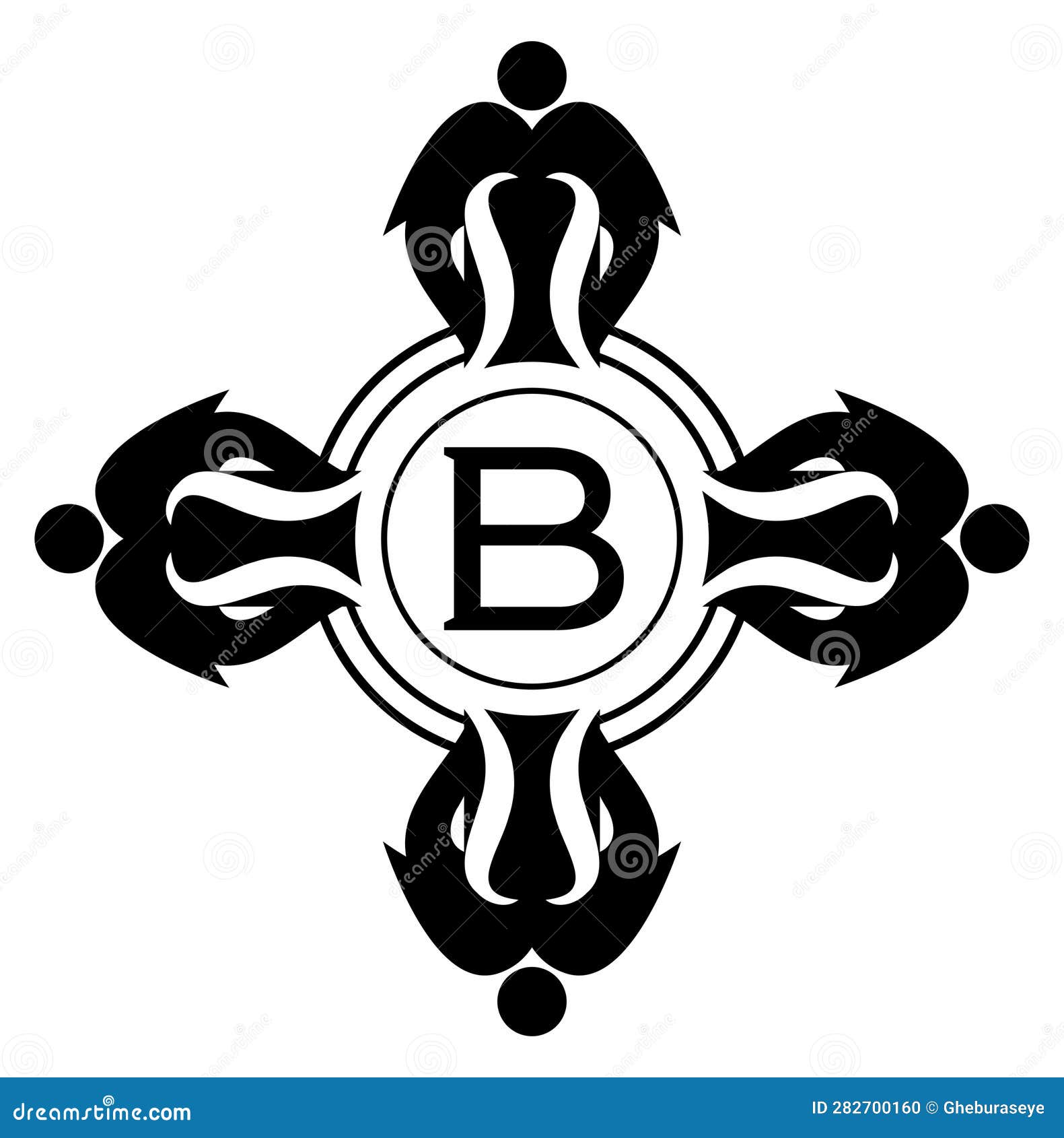 Cross Decorated with Letter B, Black and White, Isolated. Stock ...