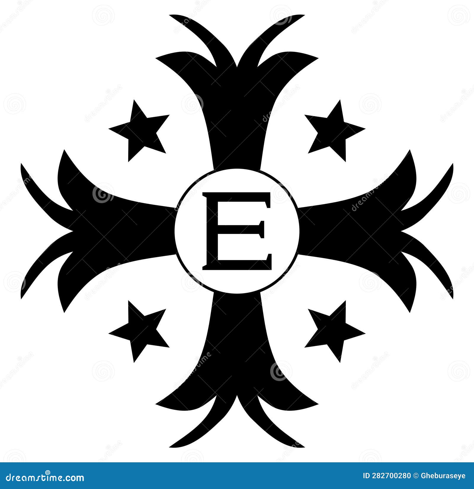 Cross Decorated with Letter E, Black and White, Isolated. Stock ...
