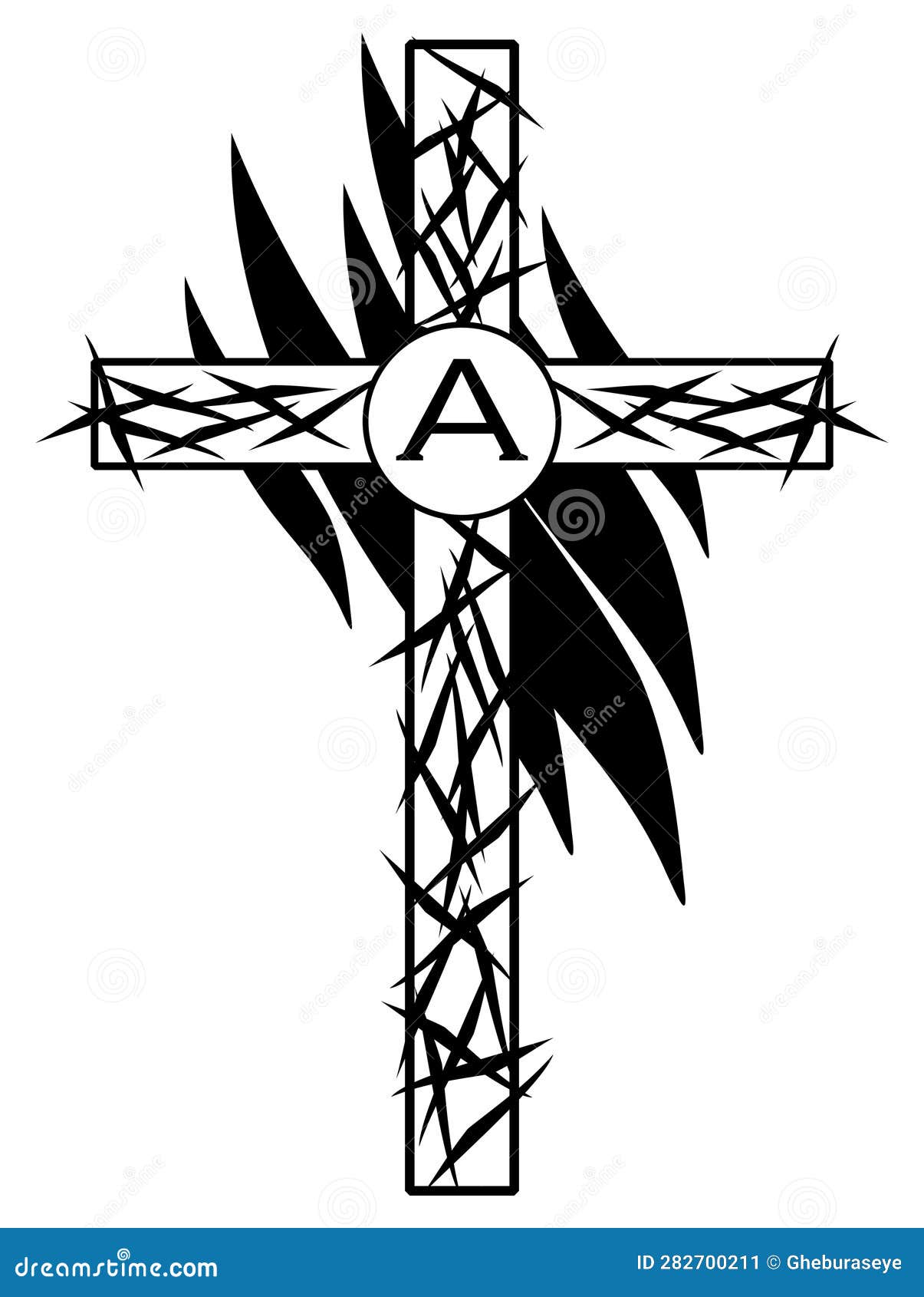 Cross Decorated with Letter a, Black and White, Isolated. Stock ...