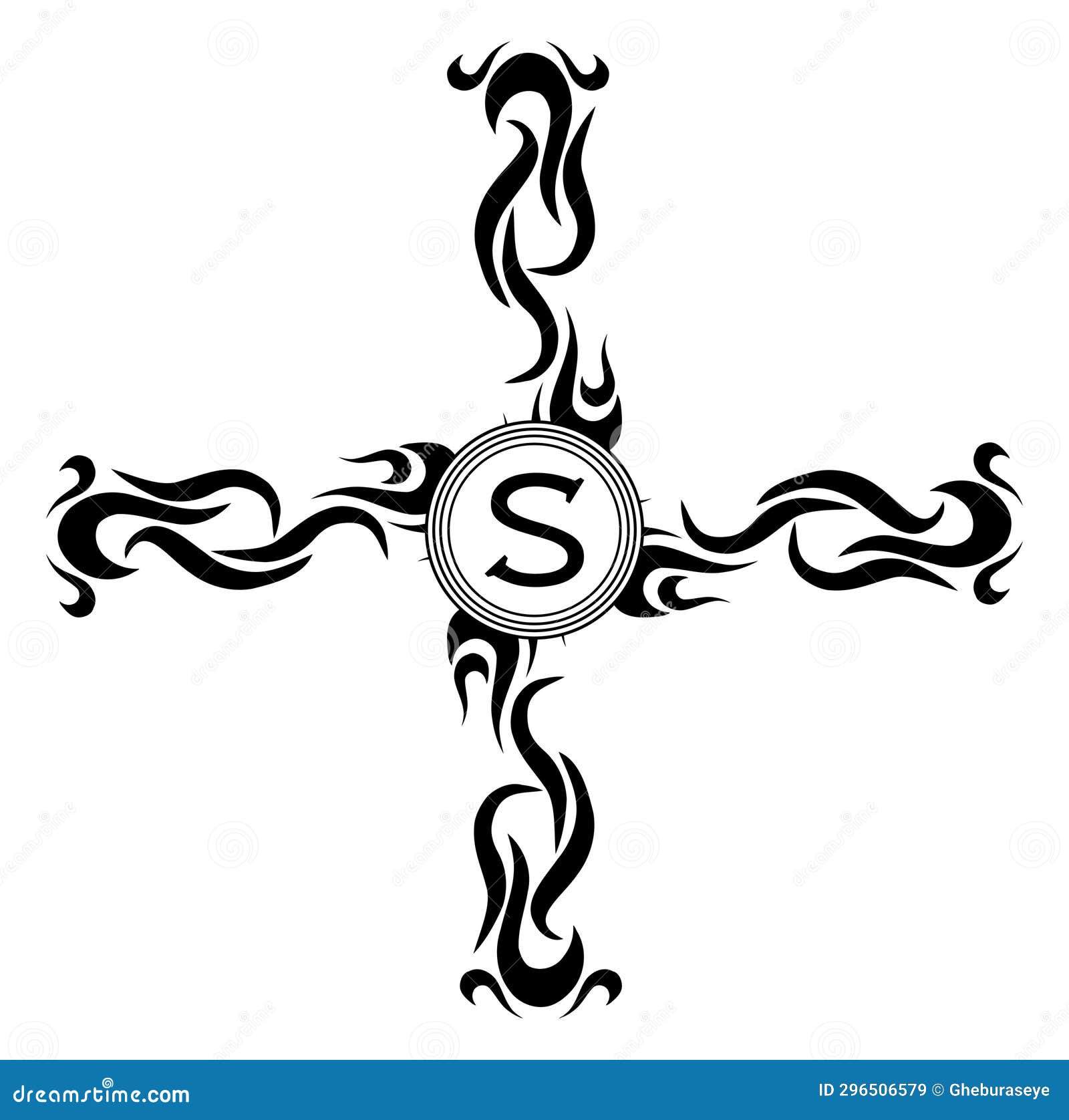 Cross Decorated with Letter S, Black and White, Isolated. Stock ...