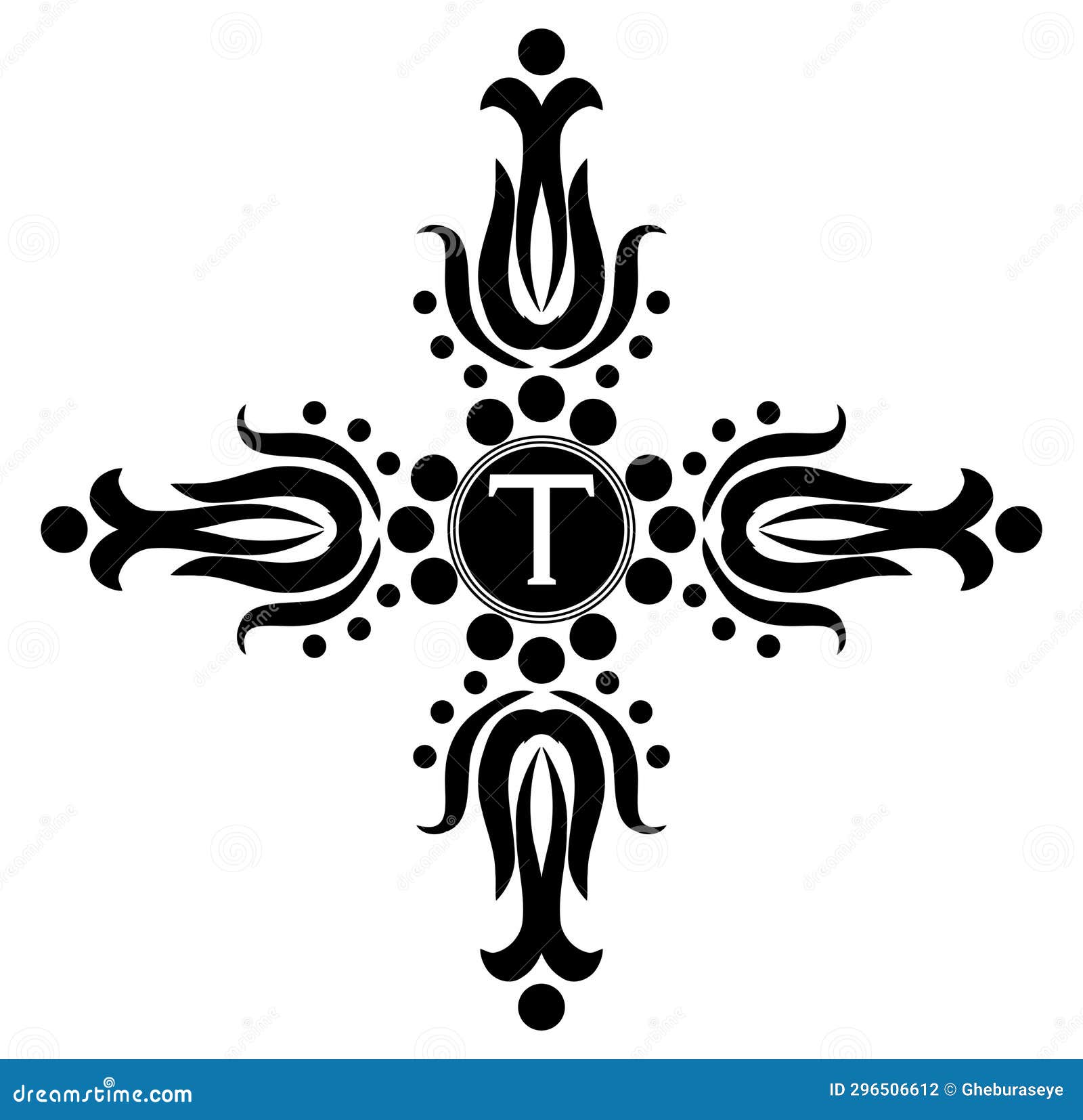 Cross Decorated with Letter T, Black and White, Isolated. Stock ...