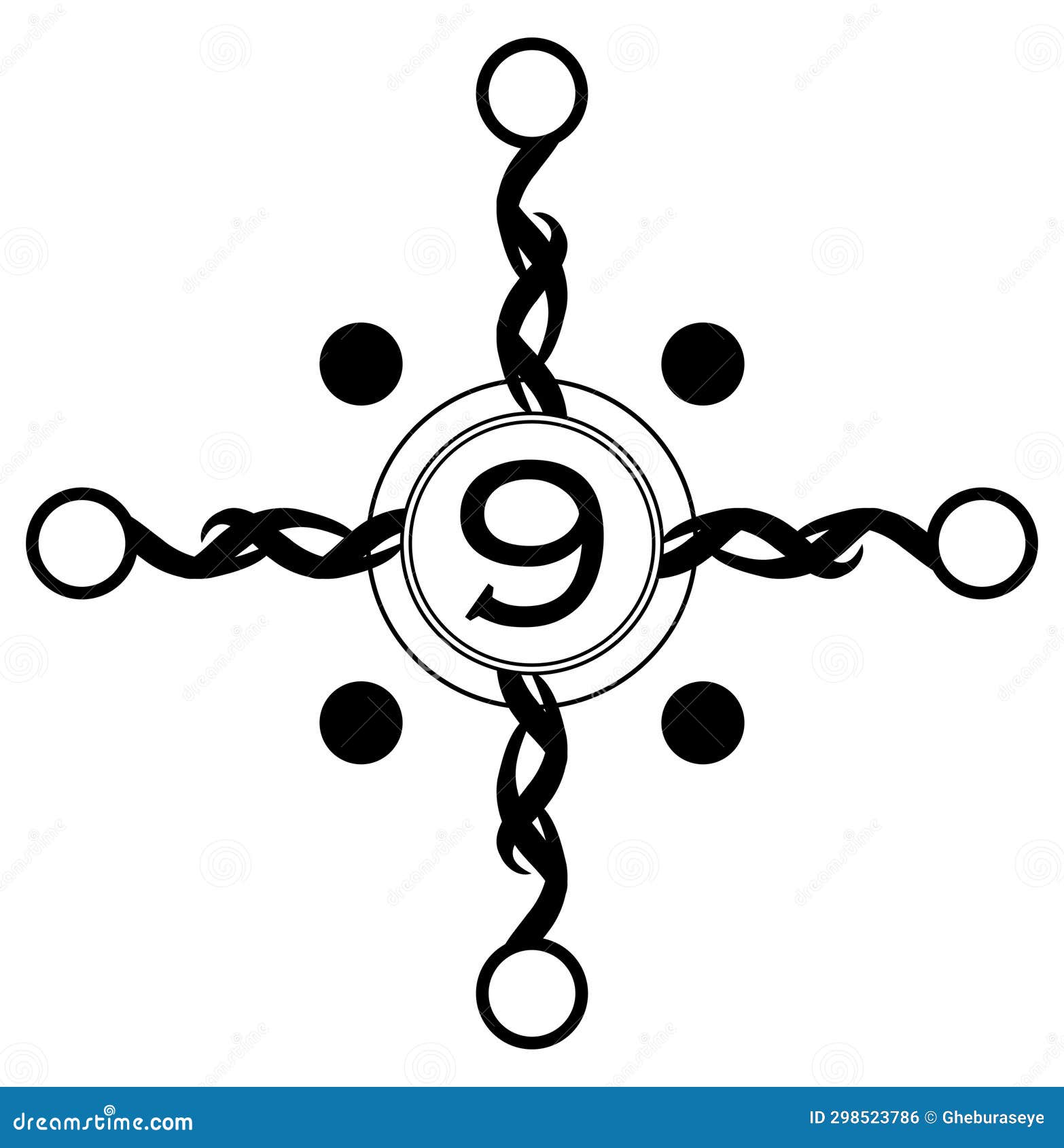 Cross Decorated with Number Nine, 9, Black and White, Isolated. Stock ...