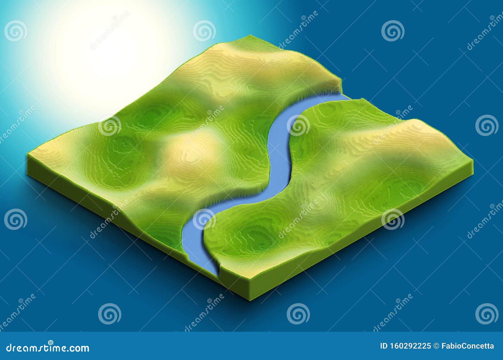 3d Map Isometric with River and Land Stock Illustration - Illustration ...