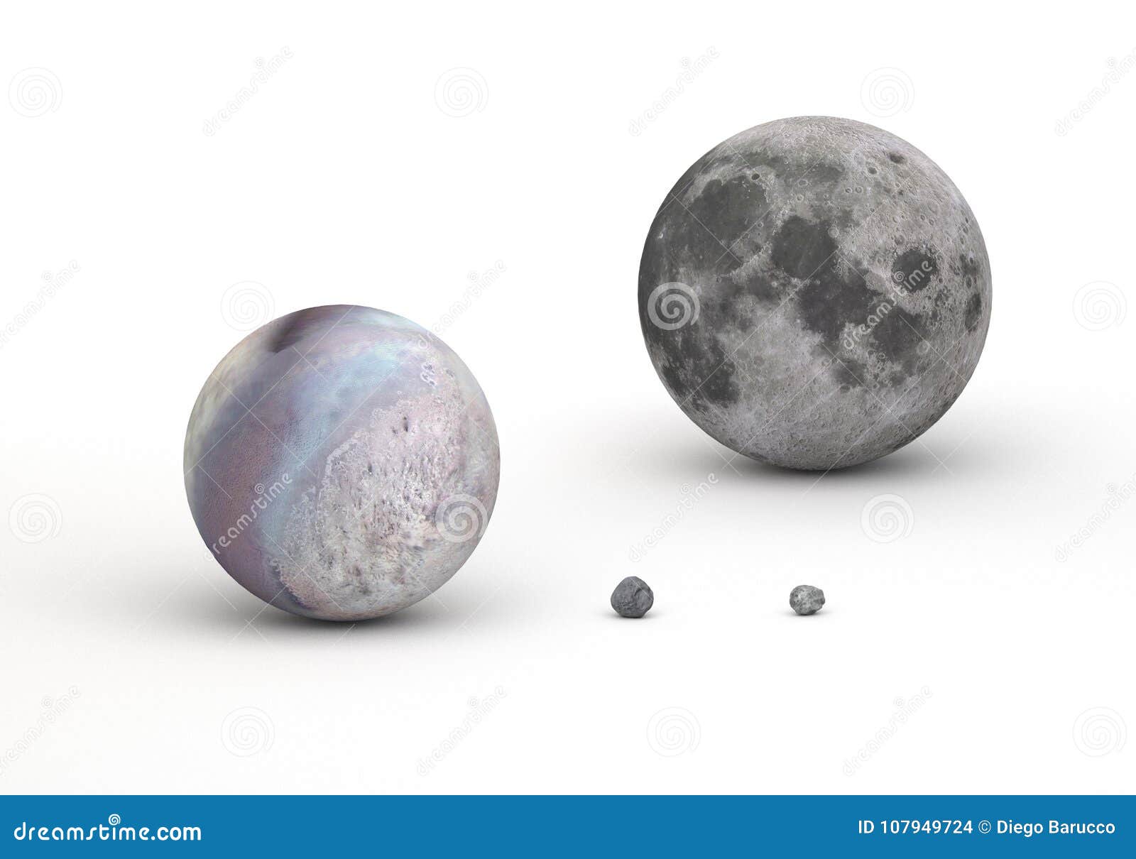 Neptune Moons and Earth Moon in Size Comparison Stock Illustration ...