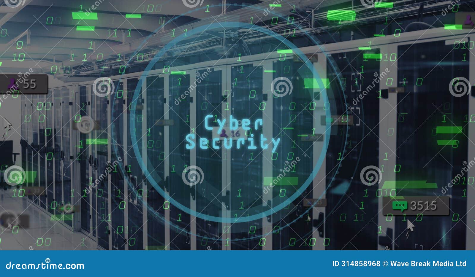 Image of Retina Eye Scanner, Binary Coding and Social Media Icons ...