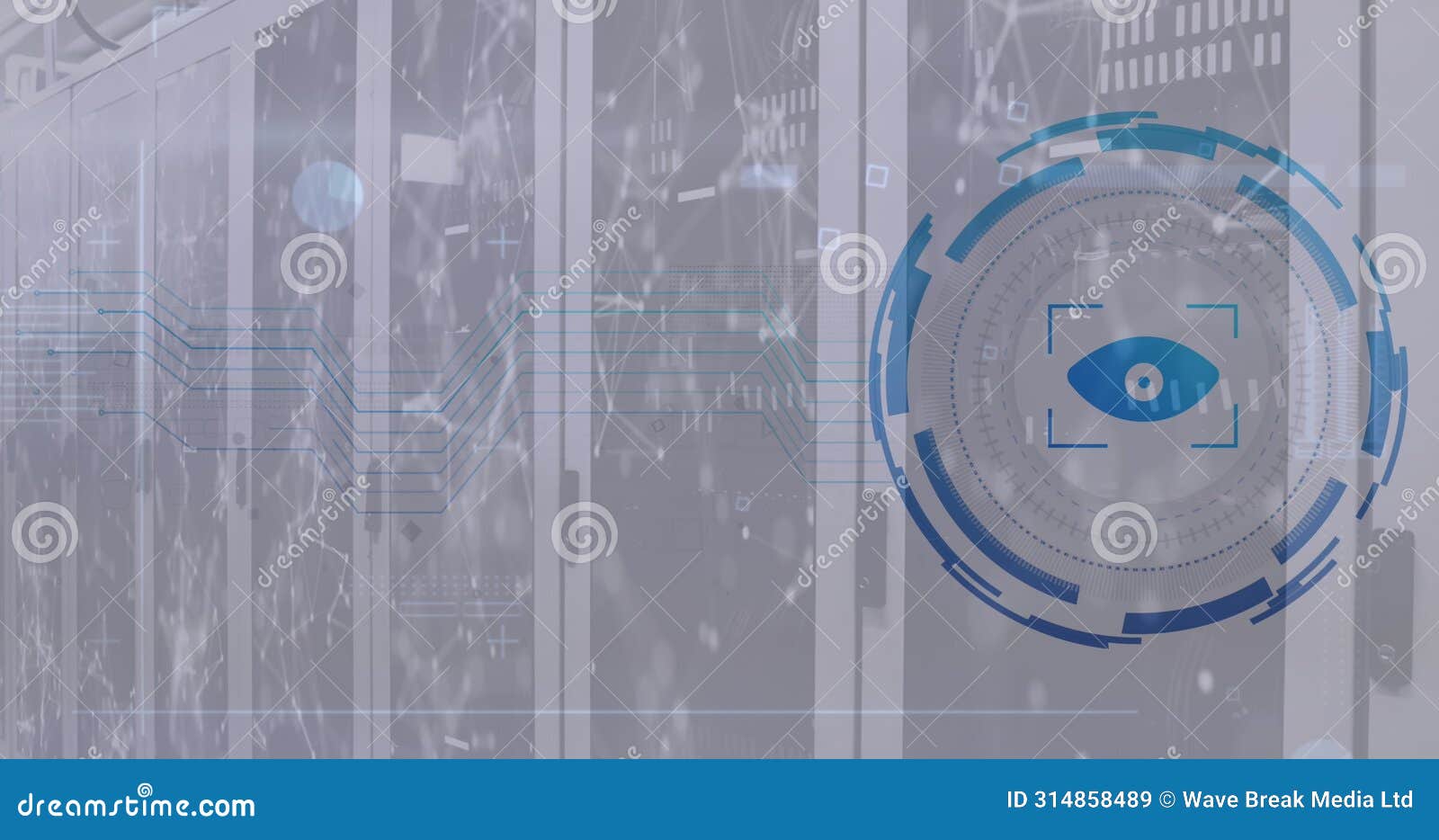 Image of Retina Over Round Scanner and Network of Connections Against ...
