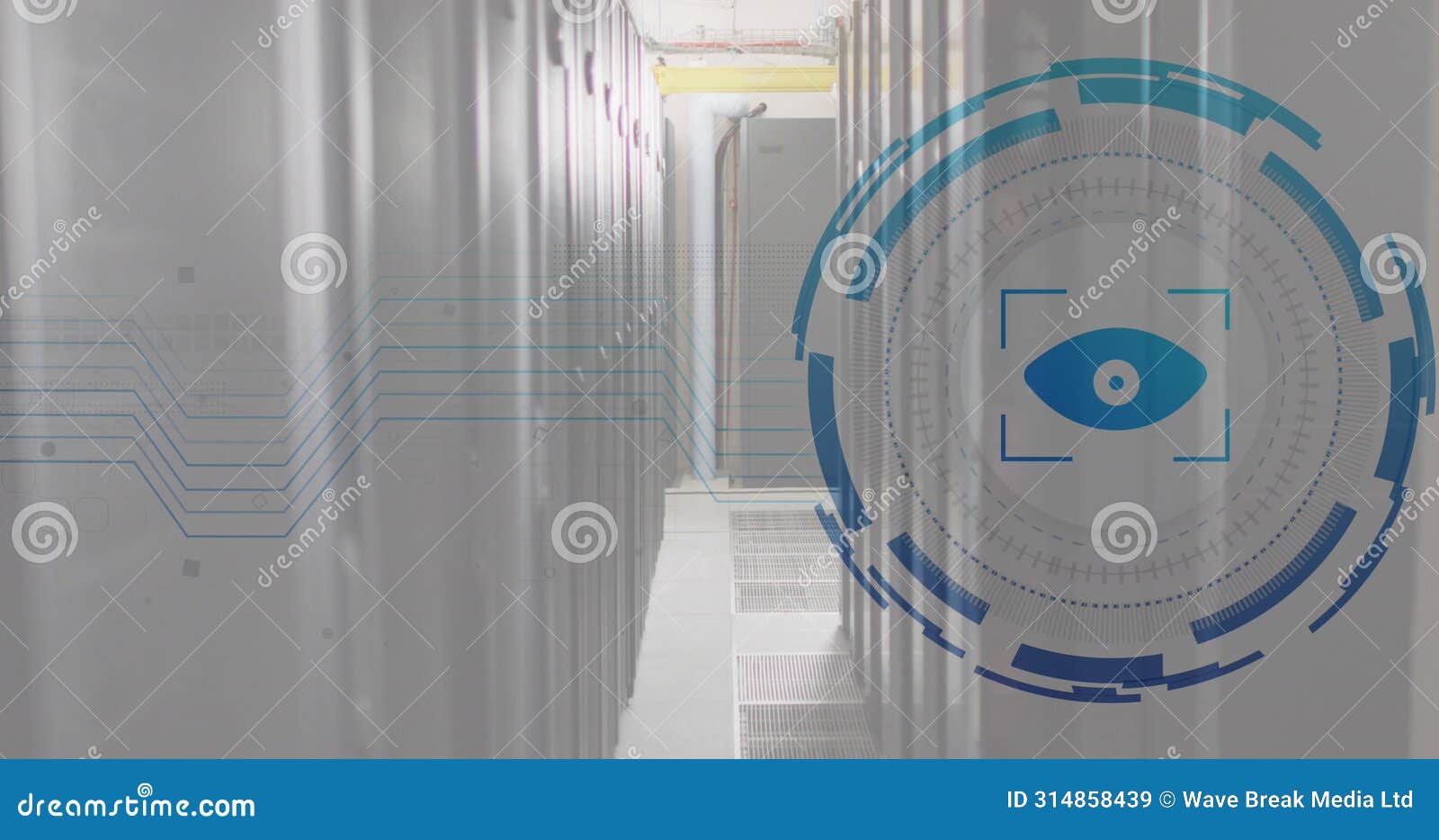 Image of Retina Round Scanner and Microprocessor Connections Against ...