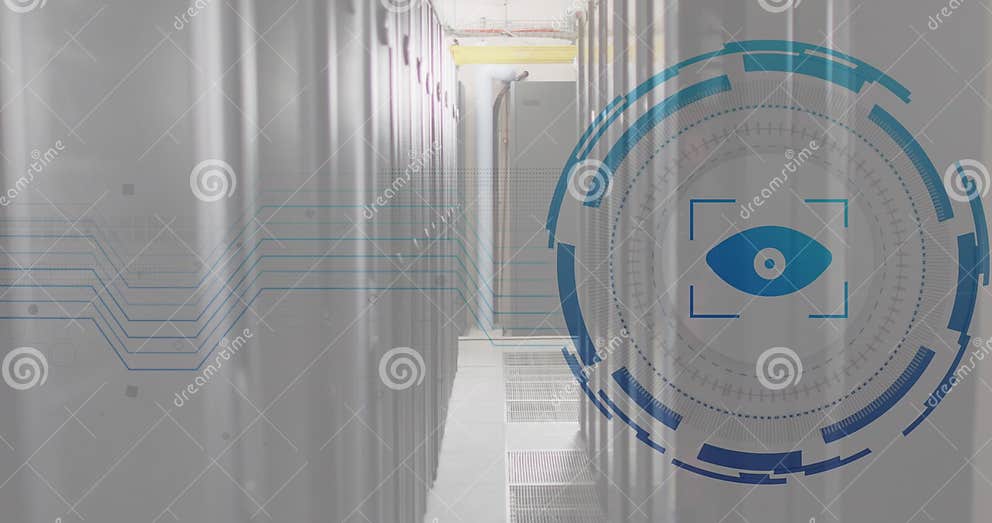 Image of Retina Round Scanner and Microprocessor Connections Against ...