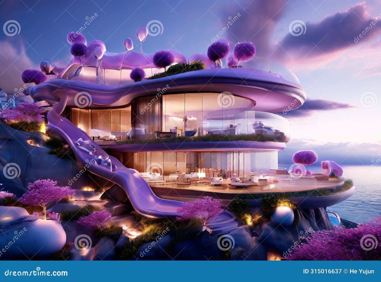 Futuristic Fantasy: Serene Alien Structure in Purple Hues Stock Image ...