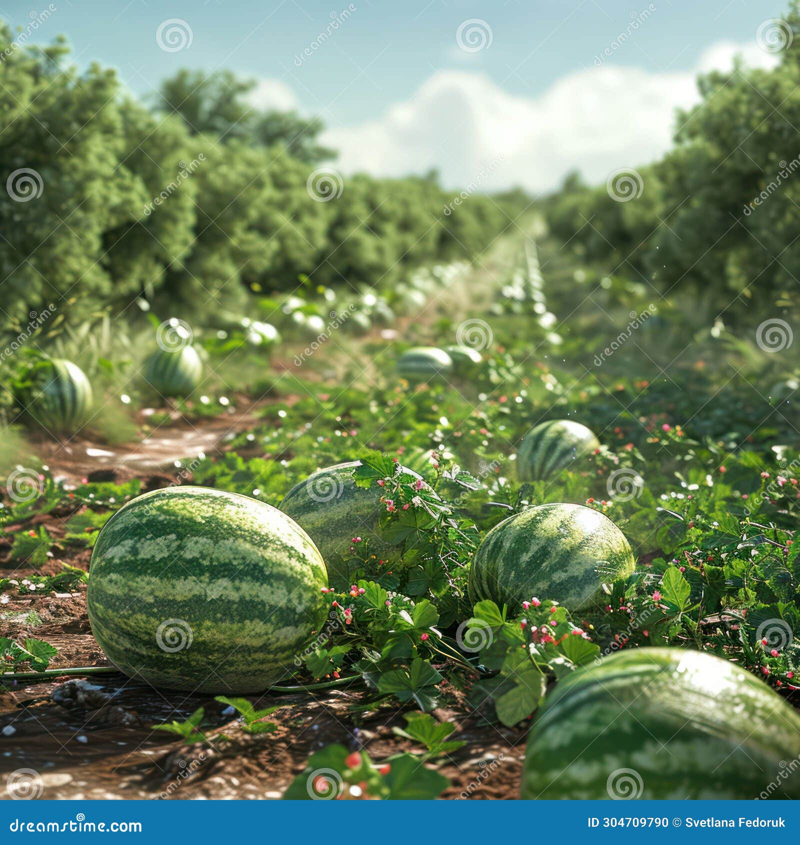Image of a Ripe Watermelon in a Field Stock Illustration - Illustration ...