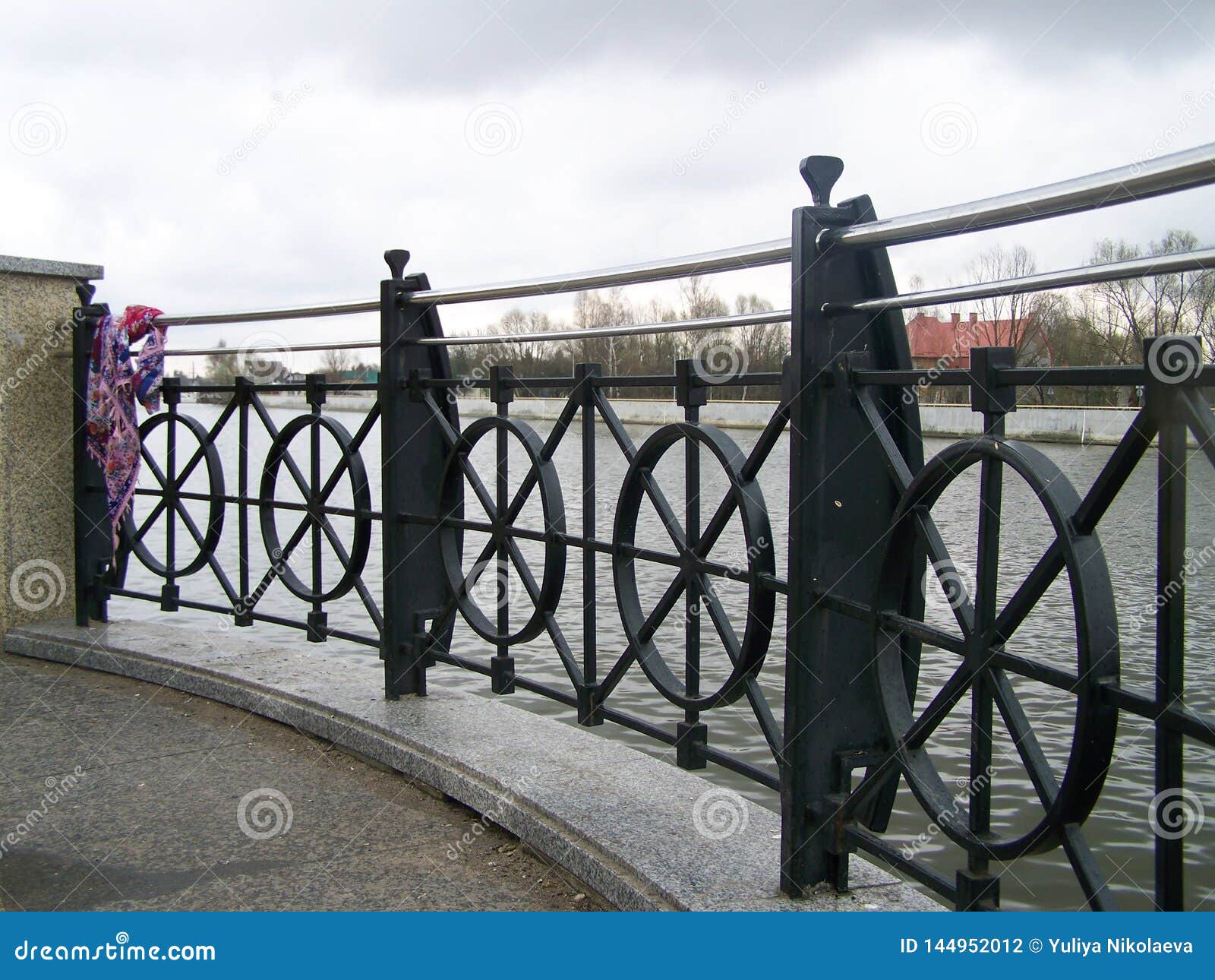 The Image of the River Embankment Railing Pavement Pavement Stock Photo ...