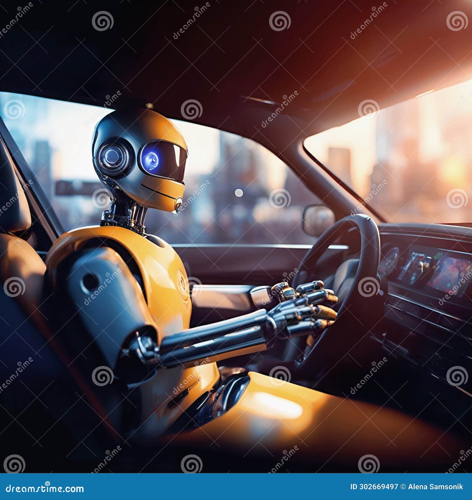 An Image of a Robot Driving a Car. Generative AI. Stock Illustration ...