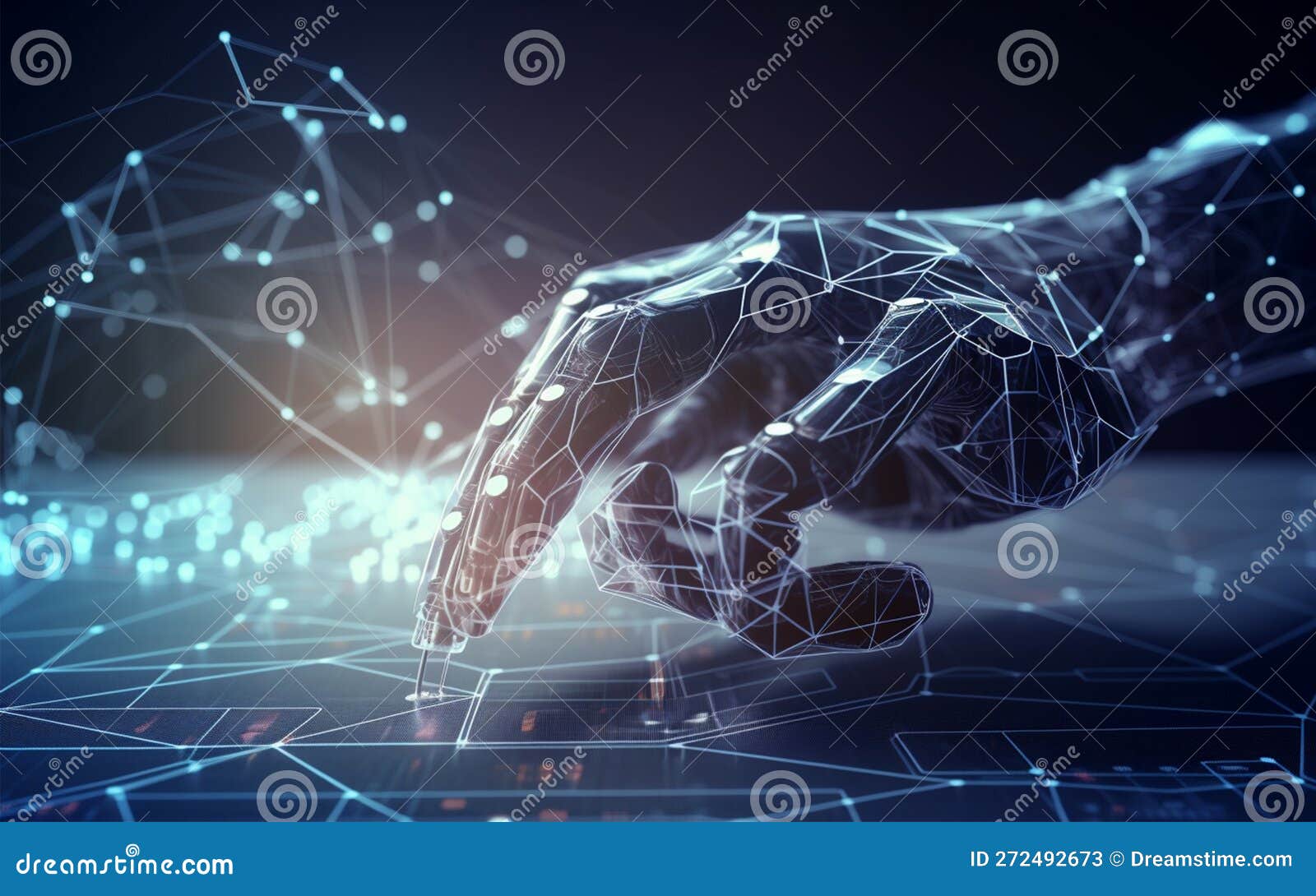A Robot Hand Touching on Big Data Network Connection, Science and ...