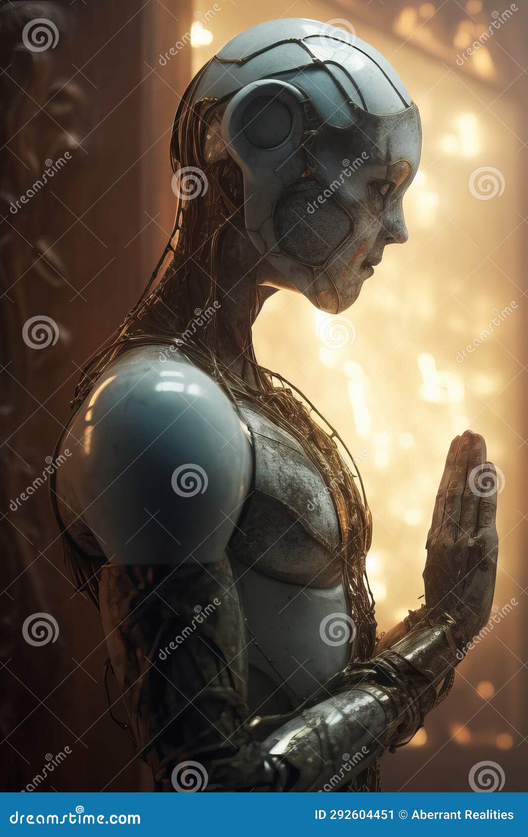 An Image of a Robot Praying in Front of a Window Stock Illustration ...