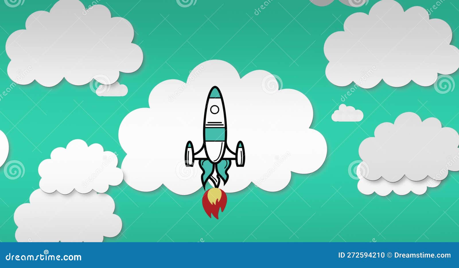 Image of Rocket and Clouds Icons on Green Background Stock Illustration ...