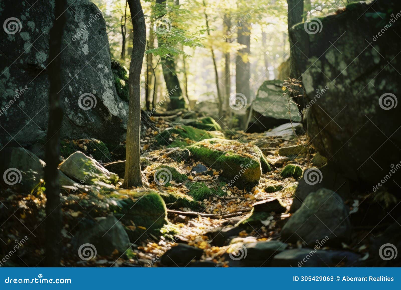 An Image of Rocks and Trees in a Forest Stock Illustration ...