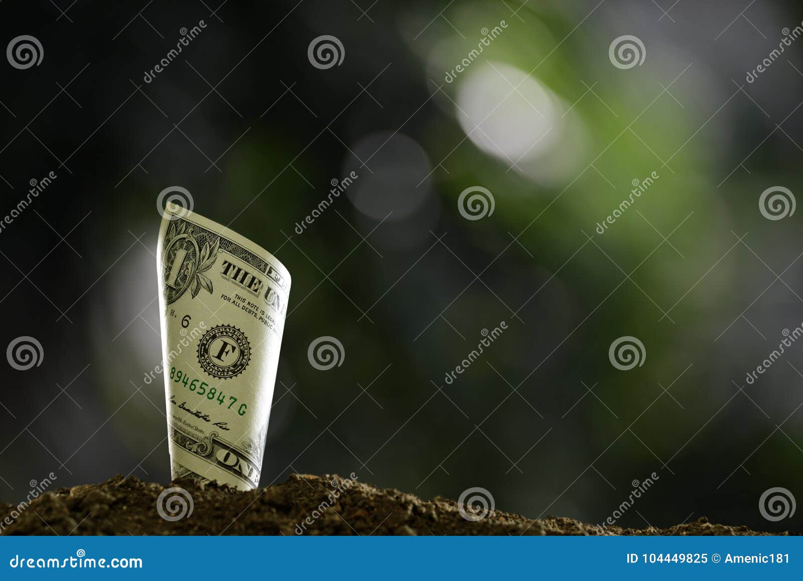 Rolled Bank Note on Top of Soil for Business, Saving, Growth, Economic ...