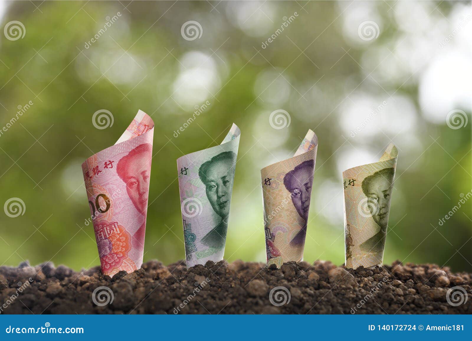 Image of Rolled Bank Notes on Soil for Business, Saving, Growth Stock ...